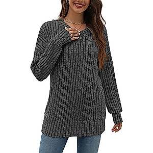 Beimuc Womens Sweaters Lightweight Long Sleeve Shirts V Neck Tunic Tops to Wear with Leggings Fall Fashion 2025 Dressy Casual Dark Gary M