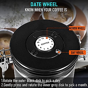 Coffee Canister Airtight 35OZ Large, 2.2 lbs Coffee Storage Container Stainless Steel Air Tight Coffee Jar with Scoop, Date Tracker and CO2 Release Valve for Beans, Ground, Tea, Flour and Sugar, 2.8L