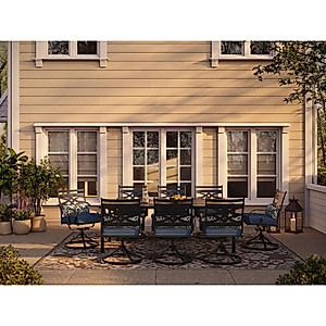 Hanover Montclair 9-Piece Outdoor Dining Set, 8 Swivel Rocker Chairs with Comfortable Seat and Lumbar Cushions, 84"x42" Stamped Rectangle Table, All-Weather Patio Dining Set for 8 for Backyard, Patio