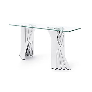 Modern Falcone Console Table - Clear Glass with Polished Stainless Steel Base