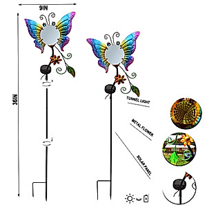 KUBILIGHT Garden Solar Lights Outdoor Decorative - Solar Butterfly Lights Garden Decor, Solar Stake Lights, Waterproof Butterfly Tunnel Lighting for Outside Patio Lawn Yard Decorations