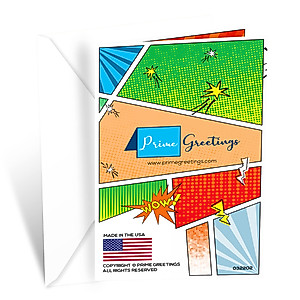 Prime Greetings Birthday Card For Grandson, Made in America, Eco-Friendly, Thick Card Stock with Premium Envelope 5in x 7.75in, Packaged in Protective Mailer (Superhero)