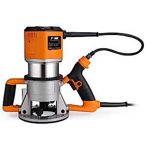 PTOOL 3.25HP/15A Fixed Base Router, Soft Start, 6 Variable Speed from 10000 to 21000RPM, Precise Depth Adjustment, 1/2" Collet, 4.2" Diameter, 3-1/4 HP Industrial Router, Model PT-001