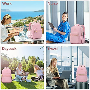 bagswan Pink Laptop Backpack Women Bookbag 15.6 inch School Teacher Bookbag Business Computer Backpacks Purse Travel Work girls College Bags with USB Charging Port Light Back Pack Student