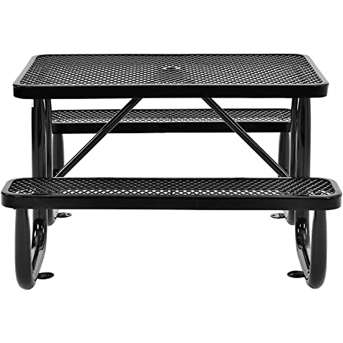Global Industrial 4 ft. Expanded Metal Rectangular Outdoor Steel Picnic Table, Black