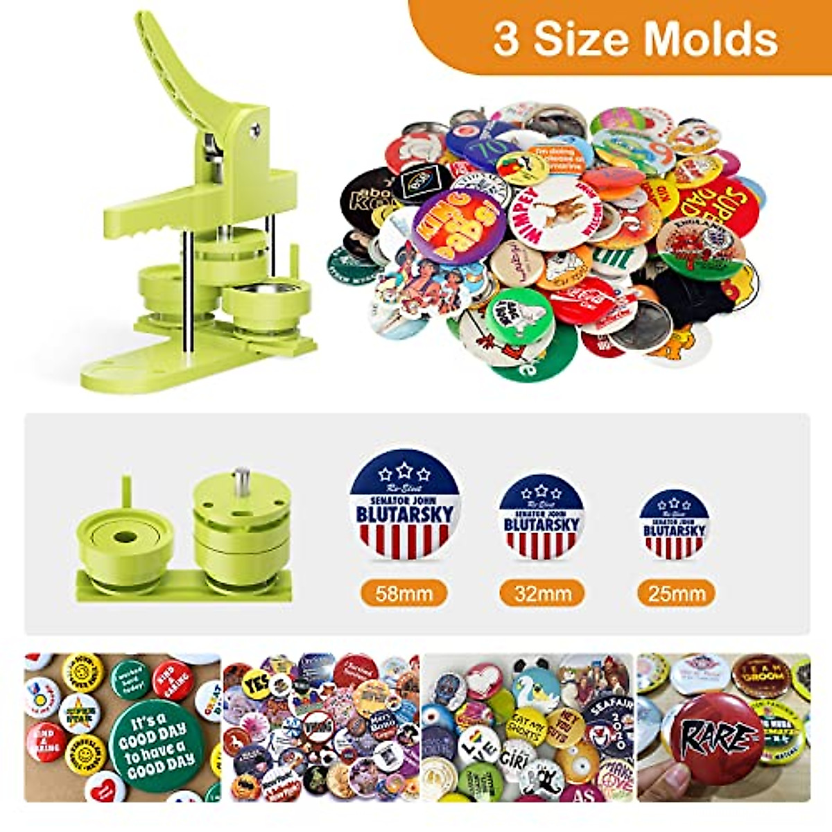 Button Maker Machine Multiple Sizes 330 Sets, Pin Maker 1''+1.25''+2.25'' Button Making Supplies, DIY Pinback Button/ Keychain Badge/ Bottle Opener Button/ Fridge Magnet Button for Christmas Party