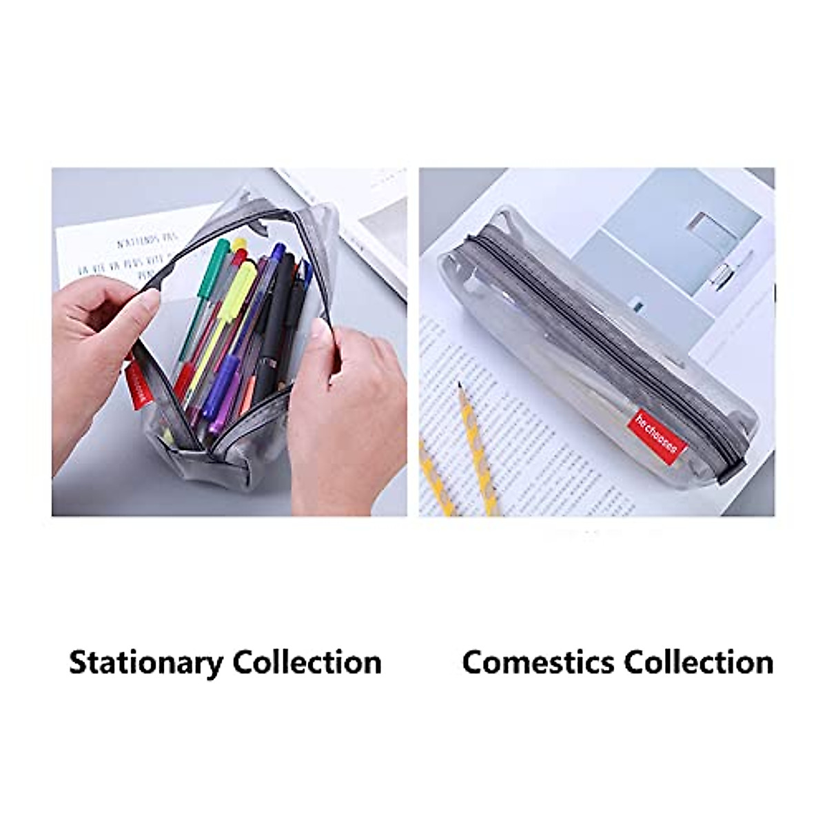 Clear Pencil Bag Big Storage Mesh Bag Nylon Pencil Bag Transparent Pencil Case Clear Pencil Case for Exam School Office,White (Type A)