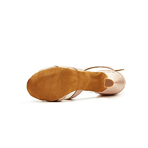 JZNXdanza Professional Latin Dance Shoes Satin Salsa Dancer Shoes Ballroom Tango Dancing Shoes Z02 for Women with 2.4" Heel(Nude-2.4" Heel,6.5)