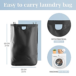 LONBET 26 Gal. Laundry Basket with Lid, Made from Breathable Fabric Aesthetic Clothes Hampers for Laundry with Side Handles & Sturdy Bamboo Frame Laundry Hamper with Lid & Removable Bag, Black