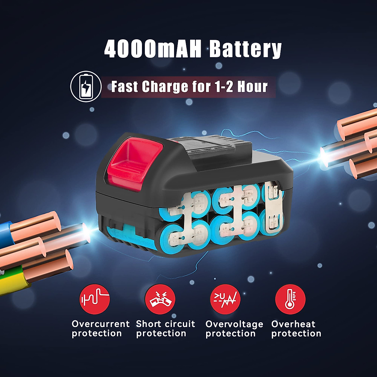 Excited Work 20V Brushless Impact Wrench with 1/2inch 4 Pcs Impact Wrench Socket Set，370 Ft-lbs(500Nm) High Torque，4.0Ah Li-ion Battery Tire Nut Removal Cordless Power Tool