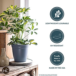 The HC Companies 10 Inch Eclipse Round Planter with Saucer - Indoor Outdoor Plant Pot for Flowers, Vegetables, and Herbs, Clay