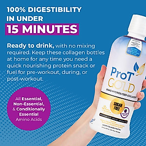 ProT Gold Liquid Collagen Protein Shot, 17g Clear Protein Nano-Hydrolyzed Grass Fed Collagen, 2g Arginine for Wound Support, Gluten Free, Sugar Free, 0g Carbs, Non GMO, Berry, 30 fl oz Bottle