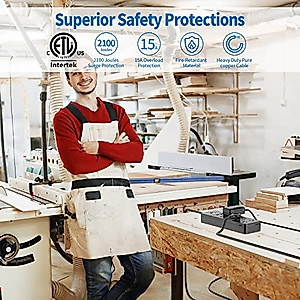 25 ft Extension Cord Flat Plug, NTONPOWER 8 Outlet Surge Protector Power Strip with USB Ports, 15A Circuit Breaker, Wall Mount Surge Protector for Home, Office, Workbench or Garage, ETL Listed, Black