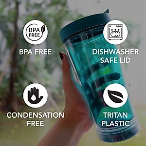 Mighty Mug Spill-Free Ice Tea & Coffee Tumbler with Straw, Double-Walled, Unspillable Cup, Condensation-Free, Unbreakable Tritan Plastic, BPA Free, (Teal, 20oz)