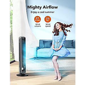 Tower Fan, 28dB 90°Oscillating Fan with DC Motor, 12 Speed Levels, 4 Wind Modes, 12-Hour Timer, Night Light, Portable Cooling Bladeless Floor Fan with Remote for Living Room Bedroom Office，42”