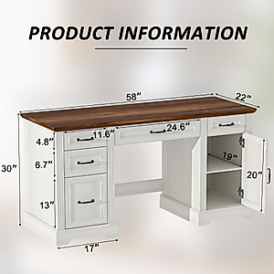 AHB 58" Executive Desk, Home Office Desk with Drawers and Cabinet, Wooden Workstation with Storage, Farmhouse Desk for Writing, Studying, Working