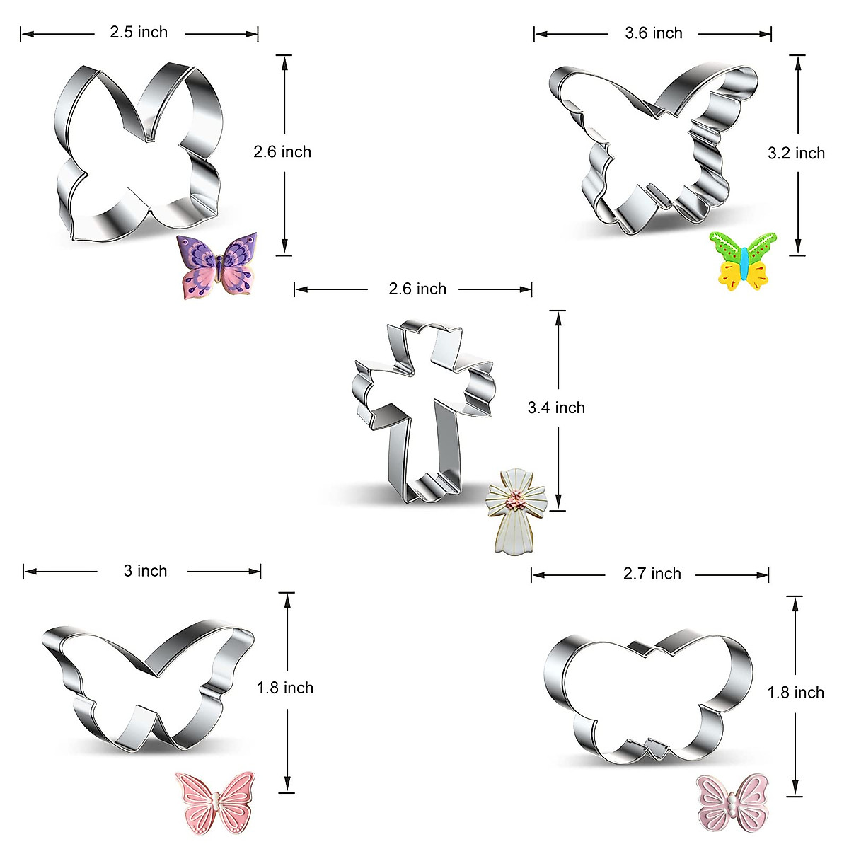 Butterfly Cookie Cutter Set - 5 Pieces Stainless Steel Cookie Cutters Shapes with Cross, Butterfly/Moth Cookie Cutter Biscuit Sandwich Chocolate Fondant Cake Mold Mould Baking Tool