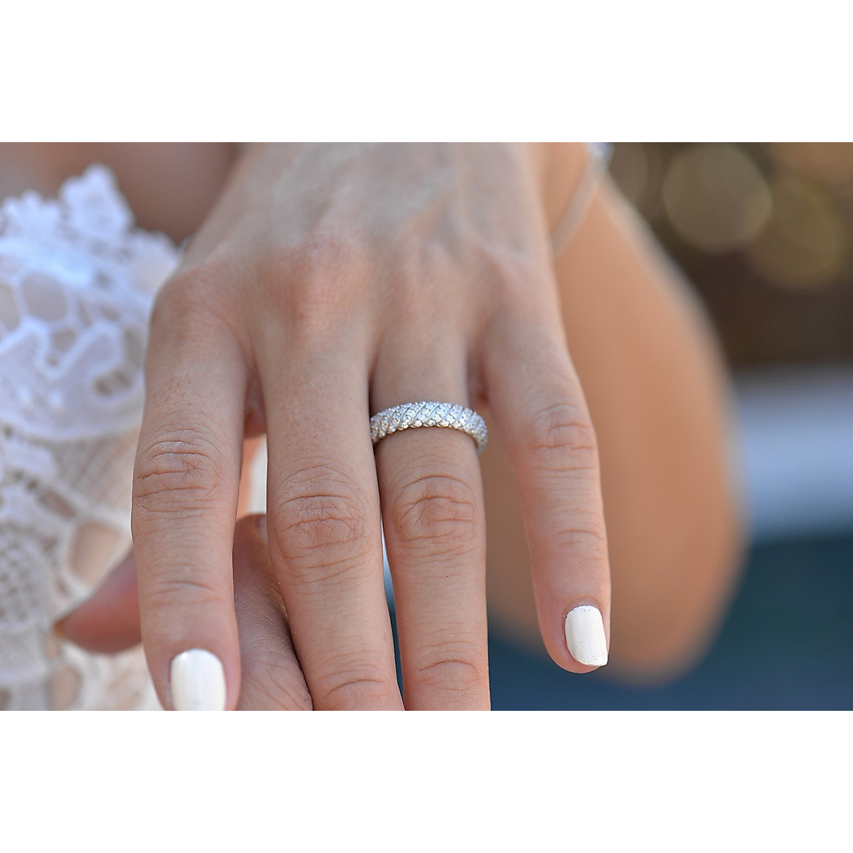 espere Sterling Silver 5mm Stacking Ring Full Eternity Band Rhodium Plated Size 8