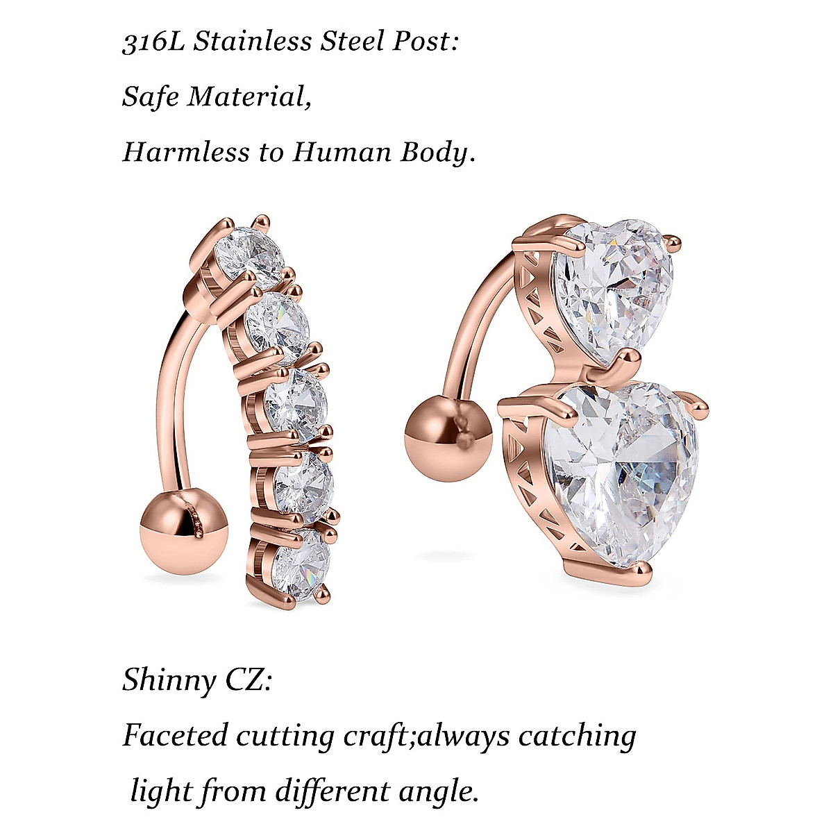 Vsnnsns 14G Belly Button Rings Belly Rings for Women Stainless Steel CZ Opal Belly Piercing Jewelry Surgical Steel Butterfly Belly Button Rings Curved Navel Ring Body Jewelry Piercing Rose Gold