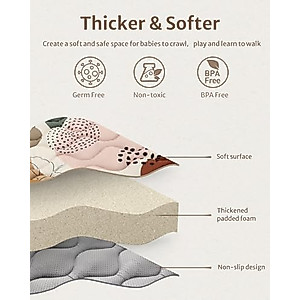 Blissful Diary Hexagon Playpen Mat,52x48 Thicken Soft Playpen Mat fits Regalo Portable Play Yard 48 Inch and Hiccapop 53" PlayPod Playpen,Washable Baby Play Mat for Infants Toddler Kids,Boho Design