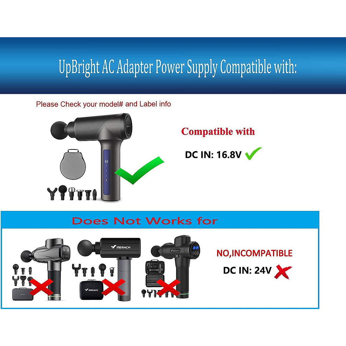 UpBright 16.8V AC/DC Adapter Compatible with Merach Percussion Massage Gun Muscle Vibrating Massager K1-Mini 2500mAh Li-ion Battery JINBEI MARS-3 TTL MARS-3TTL GRP864270-15C-14.8V Power Supply Charger