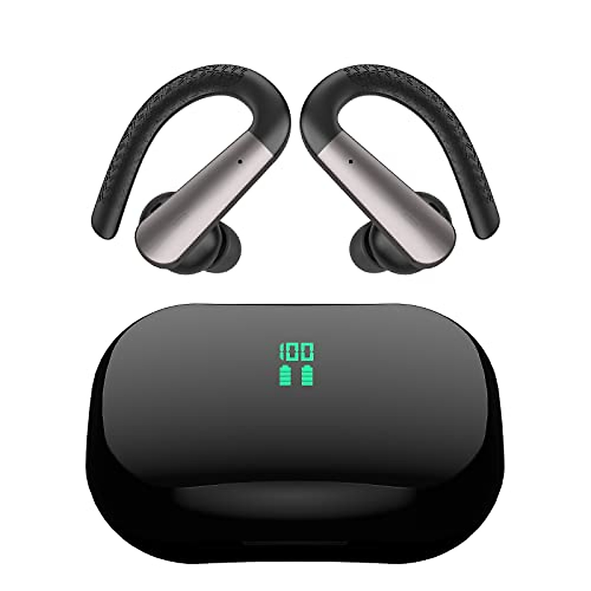 Wireless Earbuds, Sports Bluetooth Headphones with Earhooks, 4-Mics Clear Call,48Hrs Playtime,IPX7 Waterproof,LED Display,Support low latency mode, for Sports Running Workout Gaming(Upgrade for 2023）