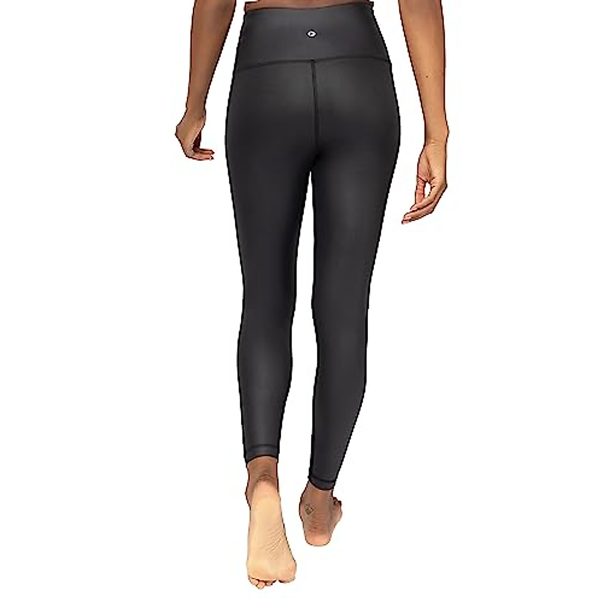 90 Degree By Reflex Women's High Waisted Tummy Control Squat Proof Faux Leather Pleather Ankle Leggings - Black Cire - Medium