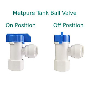 Metpure Quick Connect Tank Ball Valve with Gasket For Water Purification Systems And Reverse Osmosis System Pressurized Water Storage Tank (1/4" Female NPT x 3/8" OD Quick Connect)