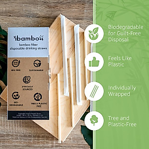 Ibambo 250 Pack Disposable Bamboo Powder Straws - 7.88" Compostable Single Wrapped Drinking Straws | Durable Disposable Straws for Hot & Cold Drinks | Biodegradable Straws for Commercial or Home Use