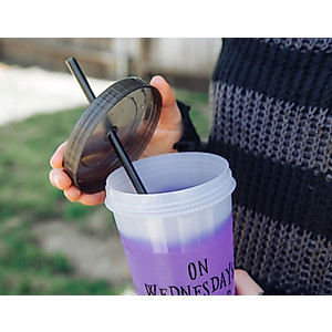 Wednesday "We Wear Black" Color-Changing Plastic Travel Tumbler | Includes Reusable Straw, Leak-Resistant Lid | Holds 24 Ounces
