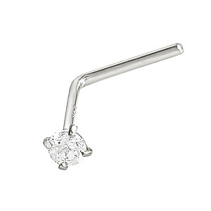 22G L-Shape Nose Stud Solid 14Kt Gold Stud Nose Ring with Moissanite Gemstone - April Birthstone Nose Stud-LSWG-MNT1.5