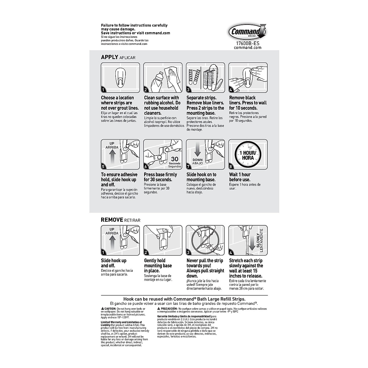Command 17600B-ES Bathroom Water-Resistant, 1-Hook, 2-Strips, Organize Damage-Free HARDWARE, 0