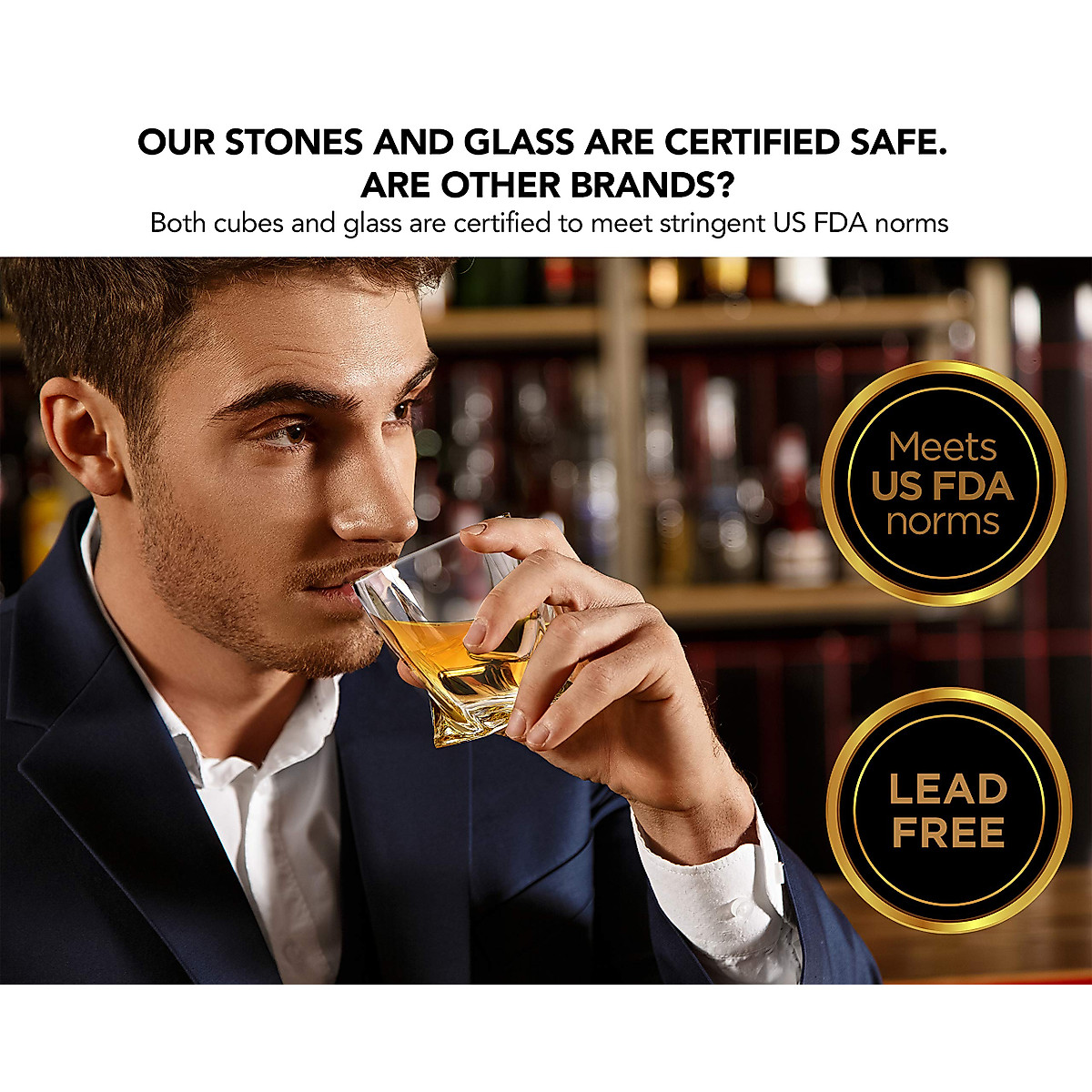 flybold Whiskey Glass Set Whiskey Stones Gift Set Whiskey Rocks Best Man Gifts for Wedding with 8 Stainless Steel Ice Cubes for 3X Faster Cooling 2 Glasses Gift Packing