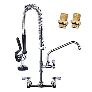 iVIGA Commercial Kitchen Faucet Wall Mount with Pre-Rinse Sprayer 8 Inch Center Wall Mount Kitchen Sink Faucet with 9.6" Add-on Swing Spout 25" Height Faucet with Pull Down Spray