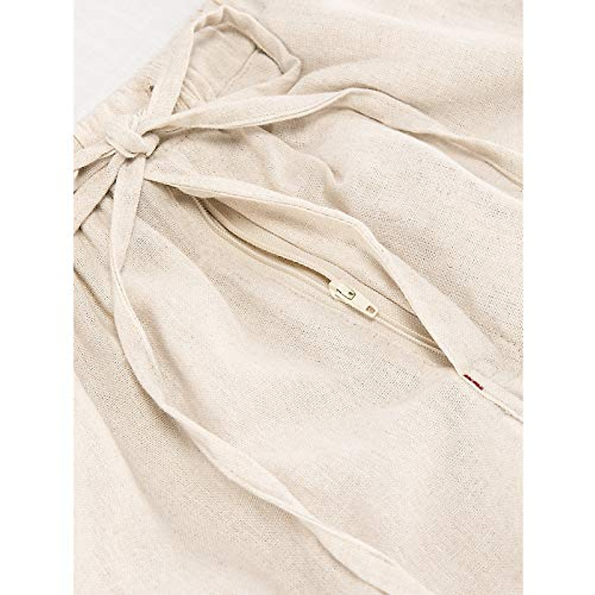 Lisskolo Men's Linen Pants Loose Lightweight Drawstring Elastic Waist Cotton Beach Trousers Khaki Medium