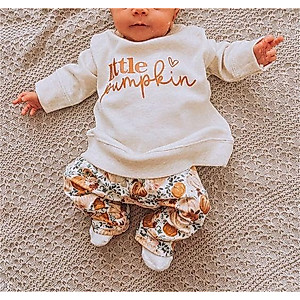 Engofs Toddler Baby Girl Halloween Outfit Long Sleeve Pumpkin Sweatshirt Tops Pants Headband 3Pcs Fall Winter Clothes Set White 18-24 Months