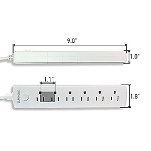 Power Strip with 6 Feet ZLMHONE Mountable Flat Plug Power Strip with 6 Outlets for Home, Office, Dorm