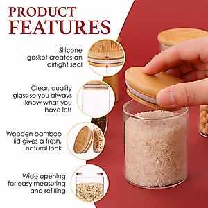 Houseables Glass Spice Jars, Storage Containers, Airtight Bamboo Lid, 12 Pack, 6 oz, Food Canister Sets For Kitchen Counter, Jar, Lids, Flour, Brown Sugar, Pantry, Spices, Candy