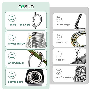 Cesun Short Garden Hose 3 feet, Metal Leader Water Hose, Heavy Duty and Lightweight Stainless Steel Water Pipe for RV, Outdoor, Yard, Lawn, 3ft x 5/8", Female to Male