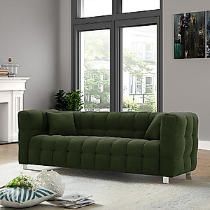 BSYEIO Modern Sofa Couch with Metal Legs Upholstered Tufted 3 Seater Couch with 2 Pillows Comfy Boucle Couch for Living Room, Bedroom, Office, 80 Inch Wide (Green-Teddy)