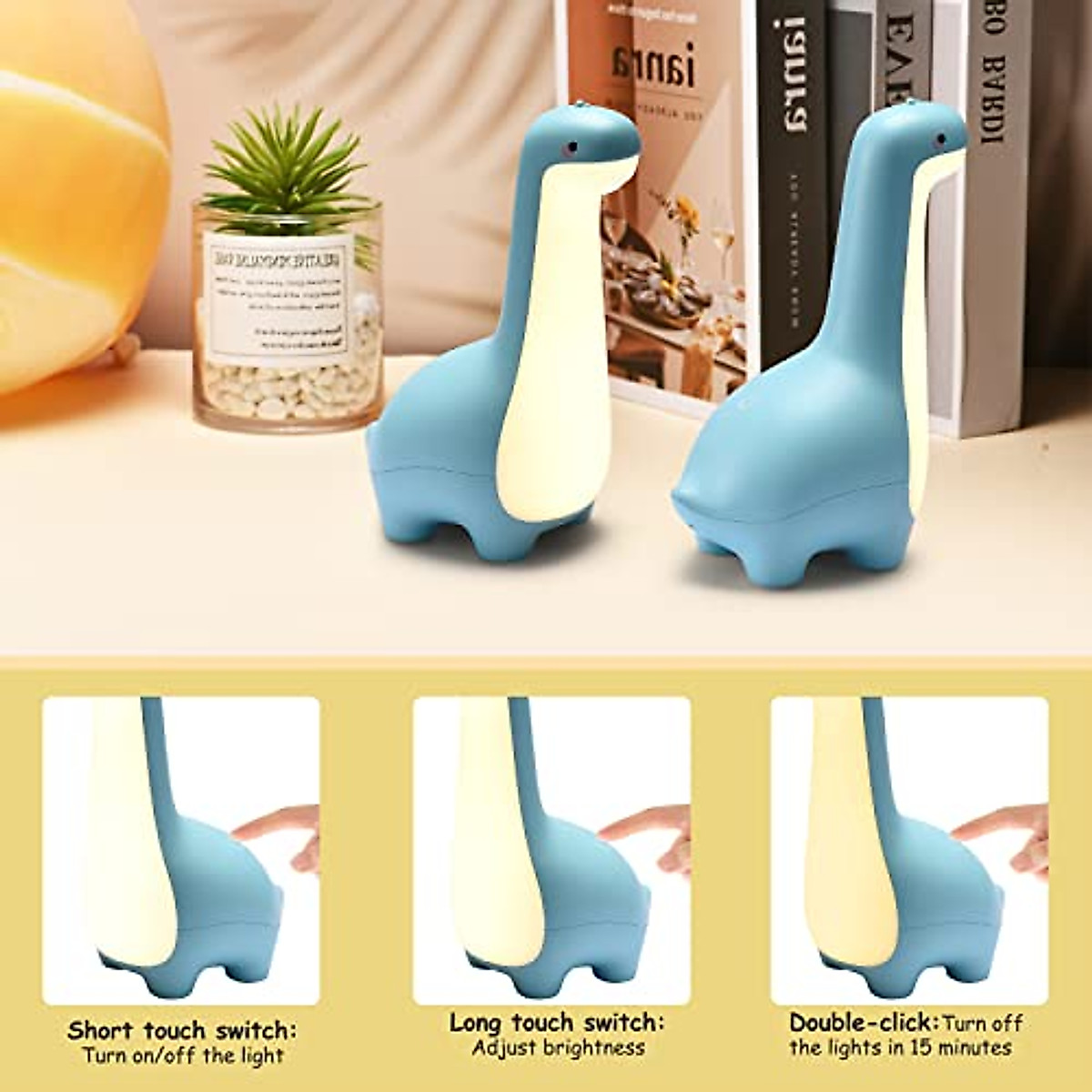 ligitive Dinosaur Night Light for Kids, Rechargeable Dino Lamp with Cute Shape Room Decor,Portable Bedside Bed lamp for Kids Room, Bedroom, Living Room, Desk Decorations,Birthday Gifts (Green)