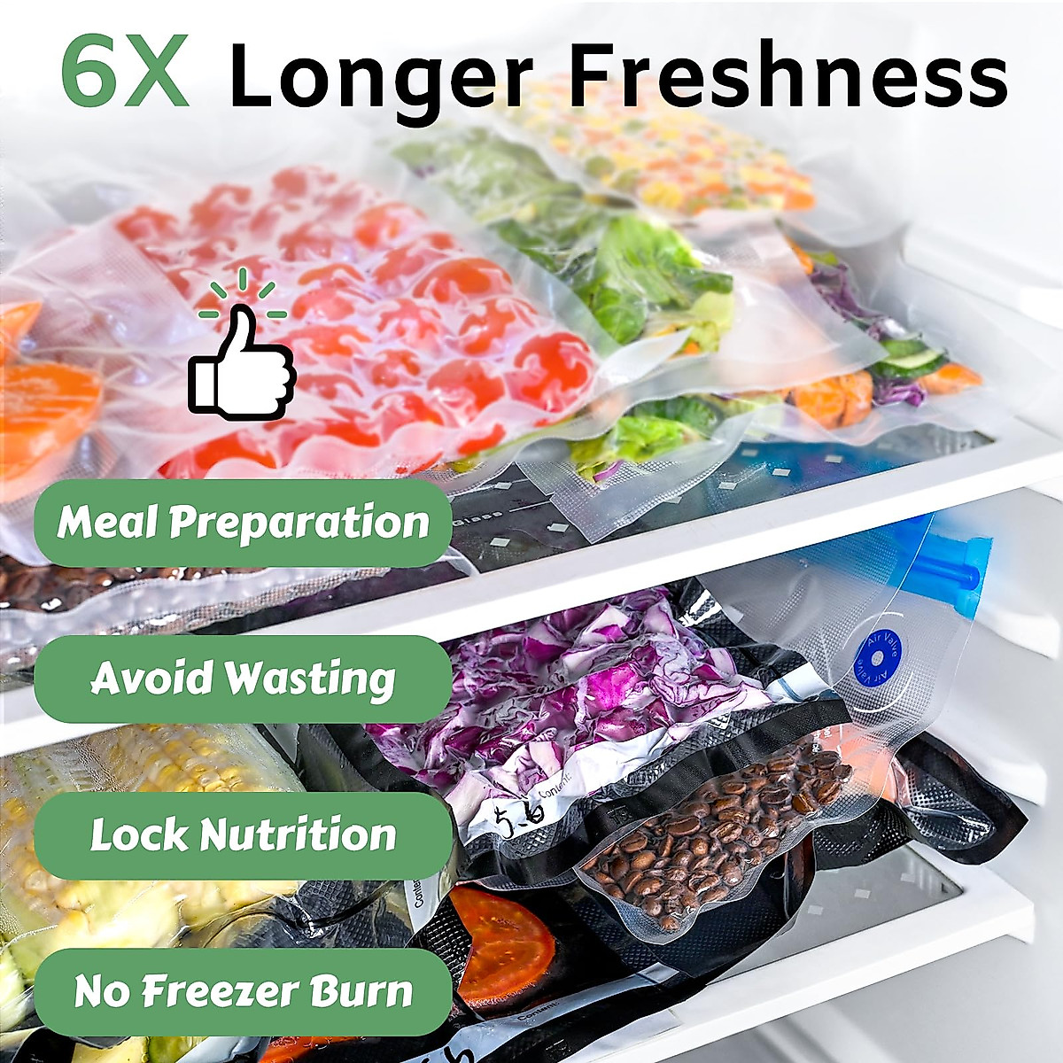 KVSK Vacuum Sealer Machine, 6-in-1 Compact Food Sealer Automatic Air Sealing System For Food Storage With Cutter and 11" x 9.8' Black Roll, One-Click Dry & Moist Vac Seal Mode