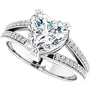 Moissanite World 2 CT Heart Cut Colorless Moissanite Engagement Ring Wedding/Bridal Ring Set Solitaire Split Shank Solid Sterling Silver Vintage Antique Anniversary Promise Ring Gift for Her (10)