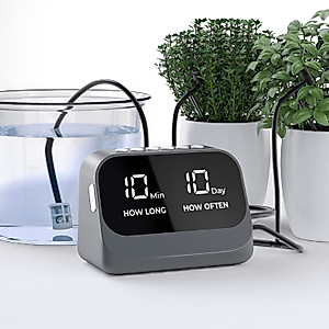 Automatic Watering System for Potted Plants, Plant Waterer with Smart Programmable Timer, Waterproof LED Display & Large Capacity Battery, Precise Distribution of Water, Gray