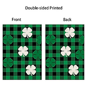 Fukeen St Patricks Day Green Black Buffalo Plaids House Flag 28x40 Inch Ireland Lucky Clover Shamrock Blessed Spring Farmhouse Holiday Decorations Small Yard Flags Garden Double Sided Outside