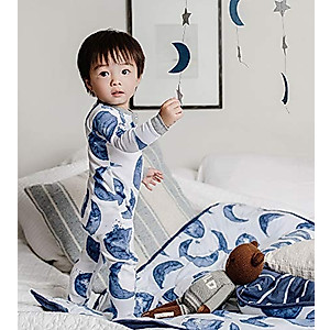 Burt's Bees Baby baby boys Pajamas, Zip-front Non-slip Footed Pjs, Organic Cotton and Toddler Sleepers, Indigo Hello Moon, 12 Months US