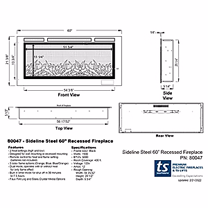 Touchstone Sideline® Anti-Glare Screen-Front 60" 80047 Electric Fireplace