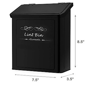 ELITAPRO Lint Holder Bin for Laundry Room - Farmhouse Magnetic Lint Bin with Lid - Wall Mounted Laundry Trash Can for Dryer, Washer - Laundry Room Organization and Storage - Hanging Lint Box (Black)