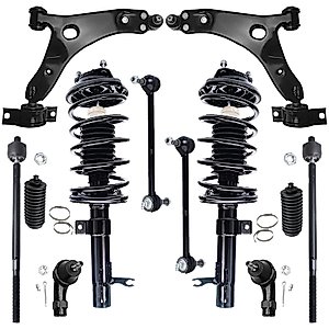 Detroit Axle - Front End 12pc Suspension Kit for 2000-2004 Ford Focus 2001 2002 2003, 2 Ready Struts, 2 Lower Control Arms Ball Joints, 4 Inner & Outer Tie Rods, 2 Sway Bar Links, 2 Boots Replacement