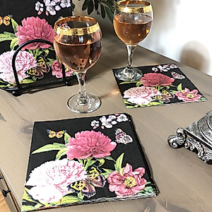 20-ct 13x13 Peony Black Floral Napkins for Decoupage Decorative Napkins for Decoupage Pretty Flower Napkins for Mother's Day Father's Day Beautiful Wedding Cocktail Tea Dinner Lunch Beverage Napkins